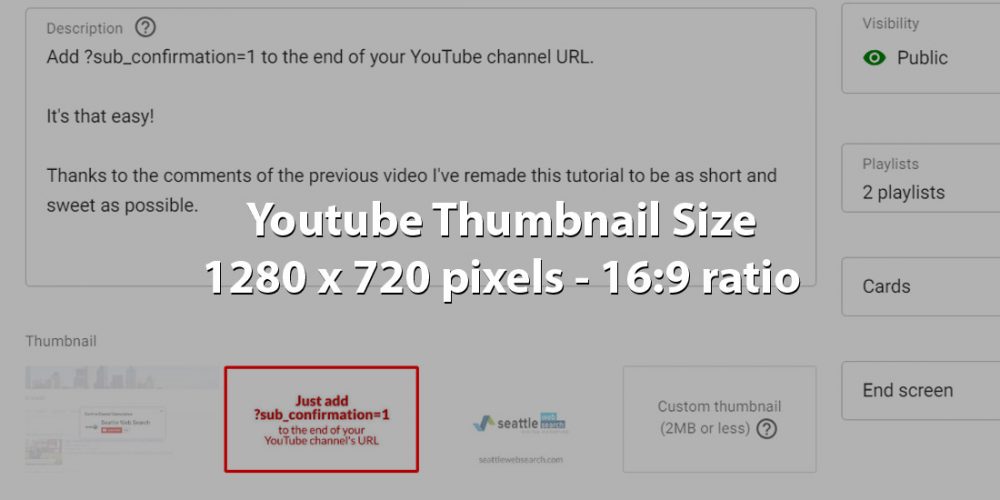 Youtube Thumbnail Size / Dimensions 2019 - 1280 x 720 pixels - 16:9 ratio